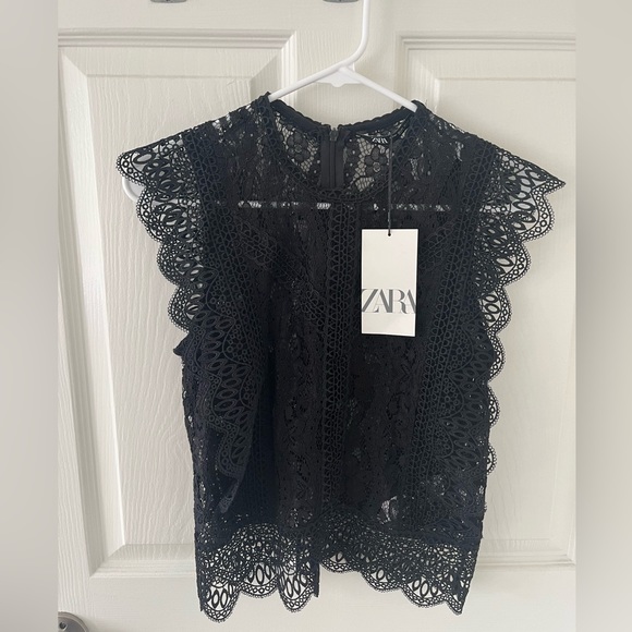 Zara | Tops | Nwt Zara Xs Black Lace Shell | Poshmark